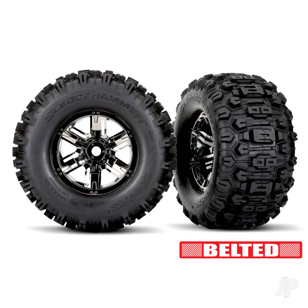 Traxxas Wheels & Tyres, Assembled, Glued (X-Maxx Black Chrome wheels ...