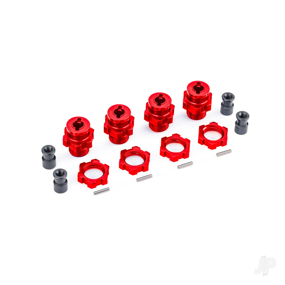 Traxxas Wheel hubs, splined, 17mm, short (Red-anodised) (4), wheel nuts ...